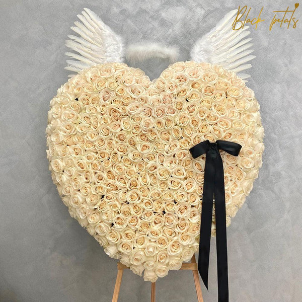 White Angel Heart Sympathy NYC Flowers – Black Petals
